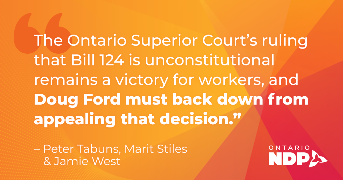 Ford must back down from Bill 124 appeal: NDP « Ontario NDP