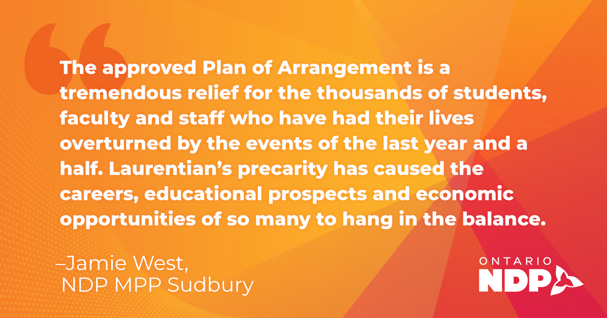 NDP statement on Laurentian Plan of Arrangement « Ontario NDP