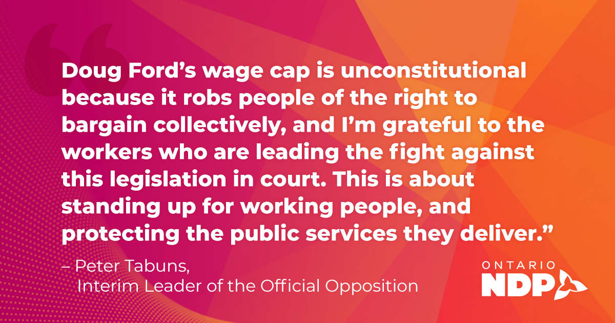 Ontario NDP statement supporting Charter challenge against Bill 124 ...