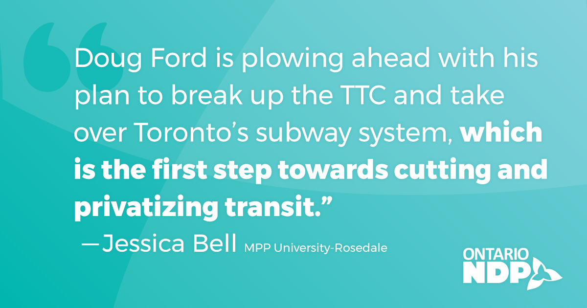Statement from NDP Transit critic Jessica Bell « Ontario NDP