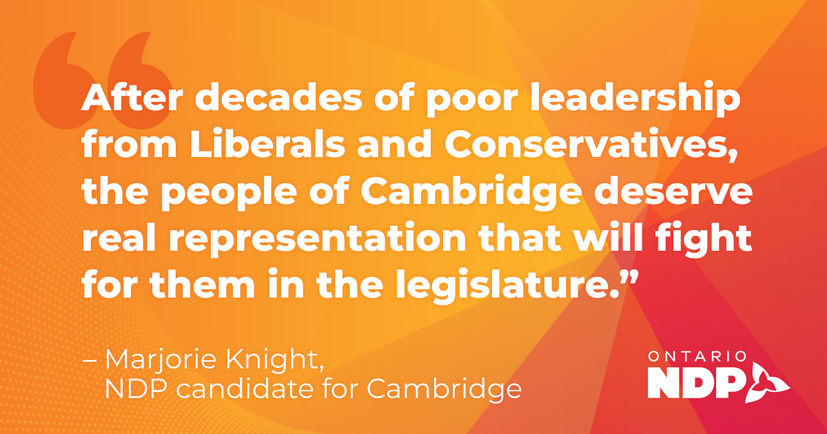 Marjorie Knight wins Ontario NDP nomination in Cambridge « Ontario NDP
