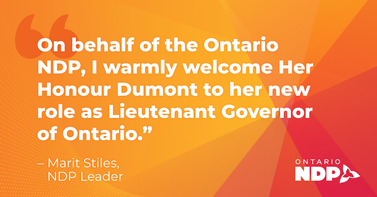Ontario NDP Leader welcomes Edith Dumont to the role of Lieutenant ...