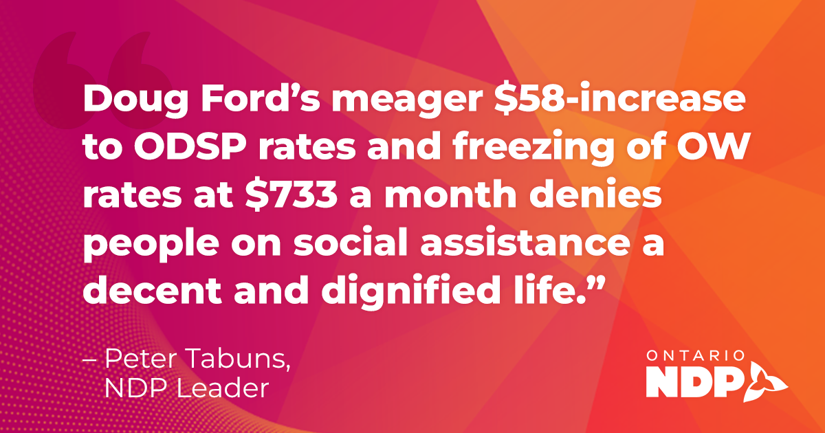 NDP renews push to double social assistance rates in Ontario « Ontario NDP