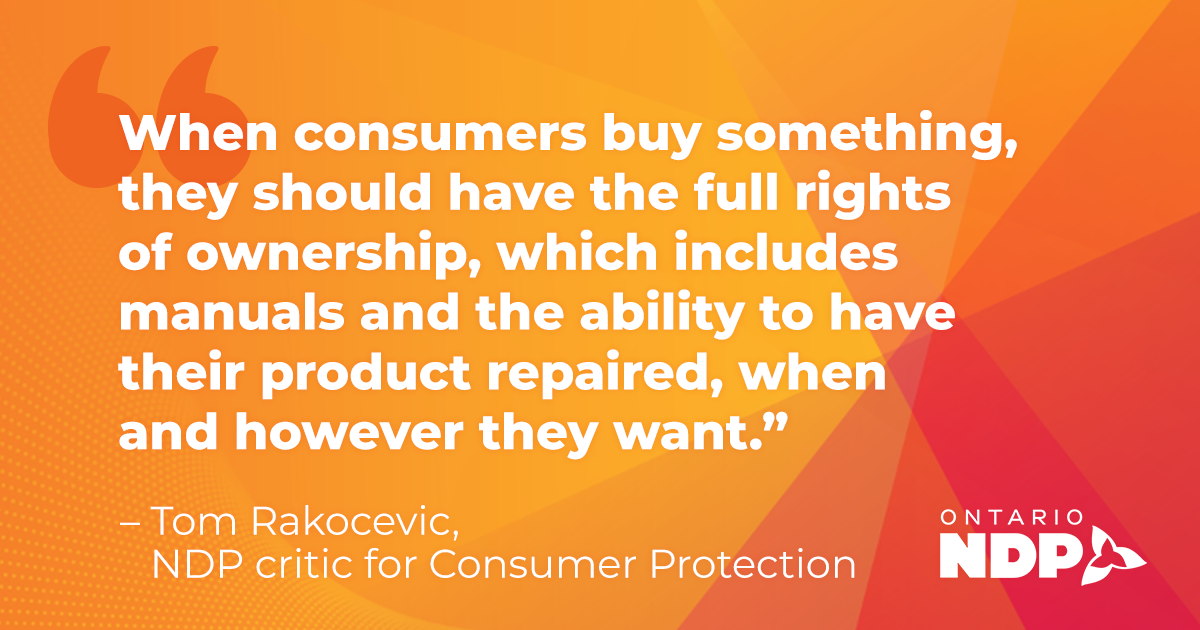 Ontario NDP champions consumer protection with Right to Repair ...