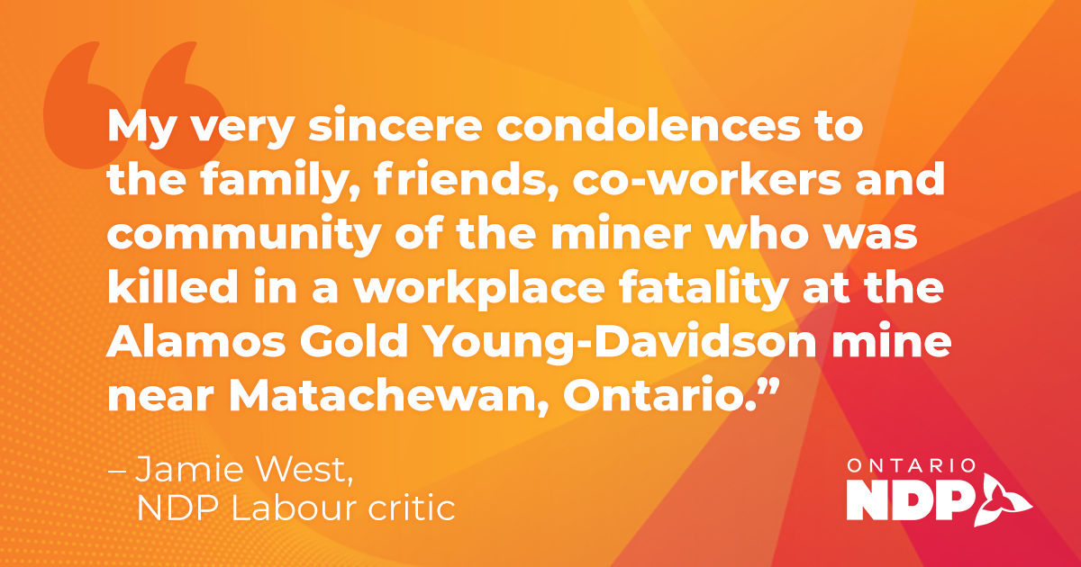 West issues statement on miner’s death « Ontario NDP